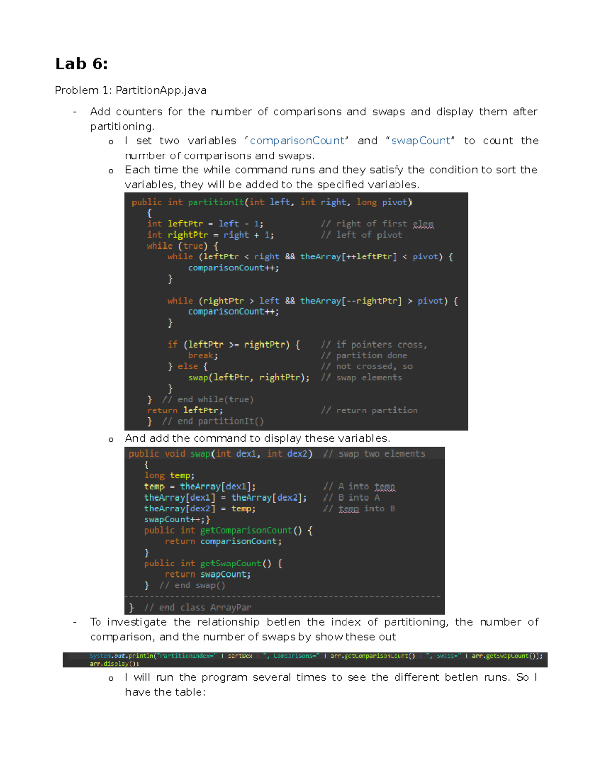 Algorithms & Data Structures Lab 6: Partitioning Comparisons & Swaps ...