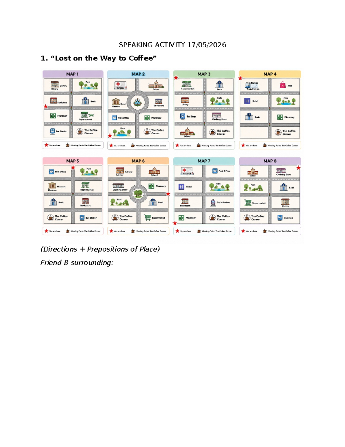 SPEAKING ACTIVITY 1: Directions & Prepositions of Place - Studocu