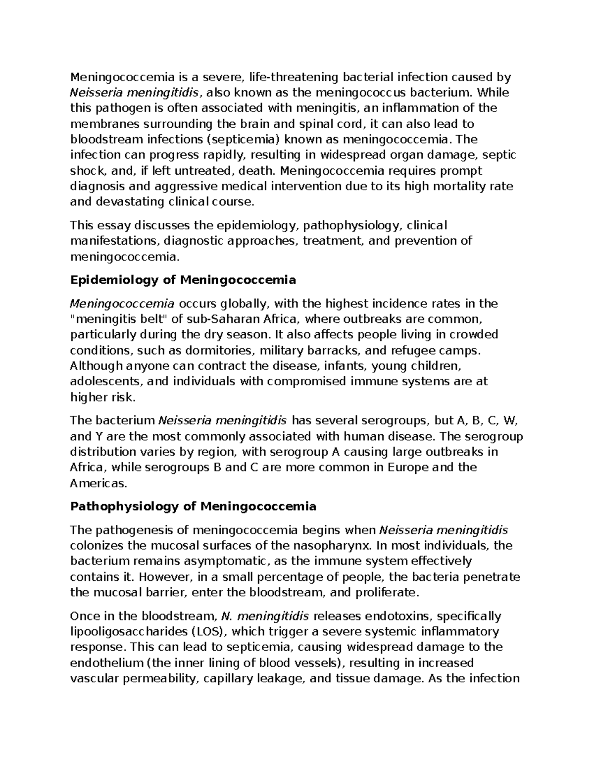 Chn 16 - Meningococcemia: Overview, Symptoms, and Treatment Notes - Studocu