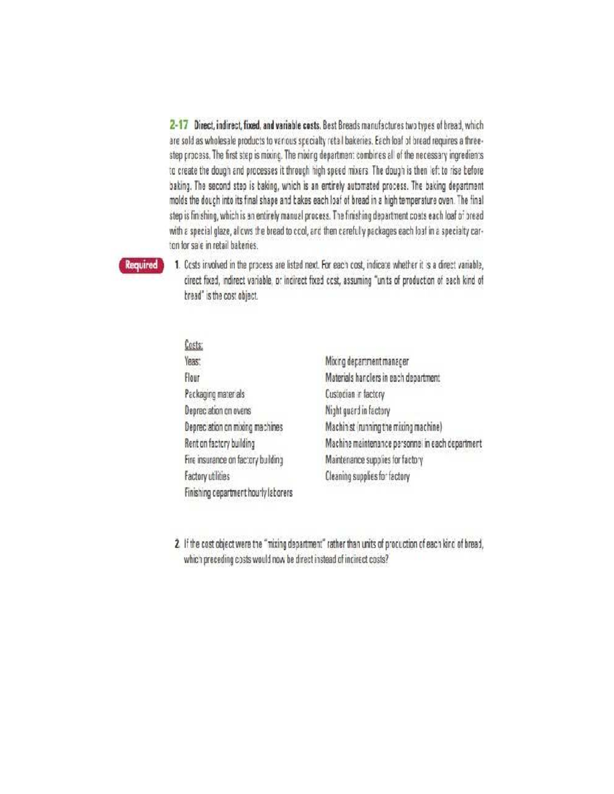 Cost Chapter 1 Exercises: Direct & Indirect Cost Classifications - Studocu