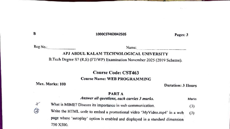 CST463 Web Programming - Previous Year Question Paper - Studocu