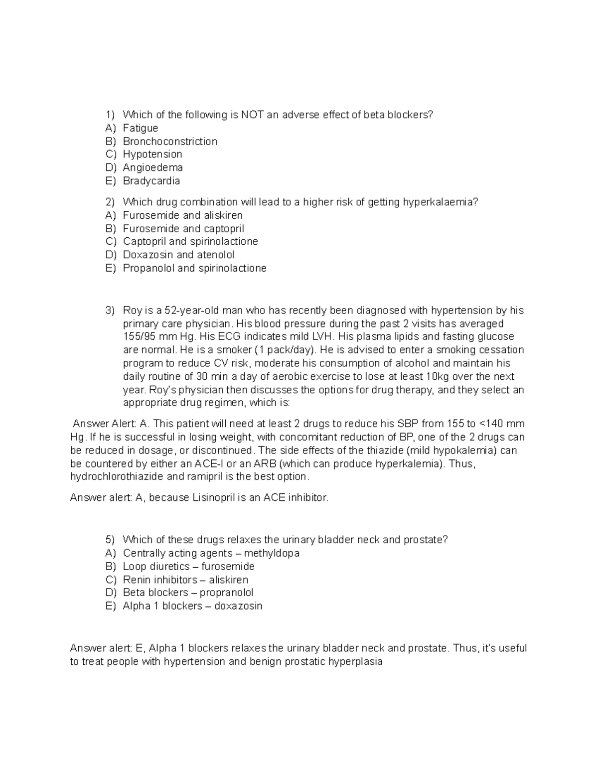 Mock SBA Revision - Questions on Beta Blockers & Hypertension ...