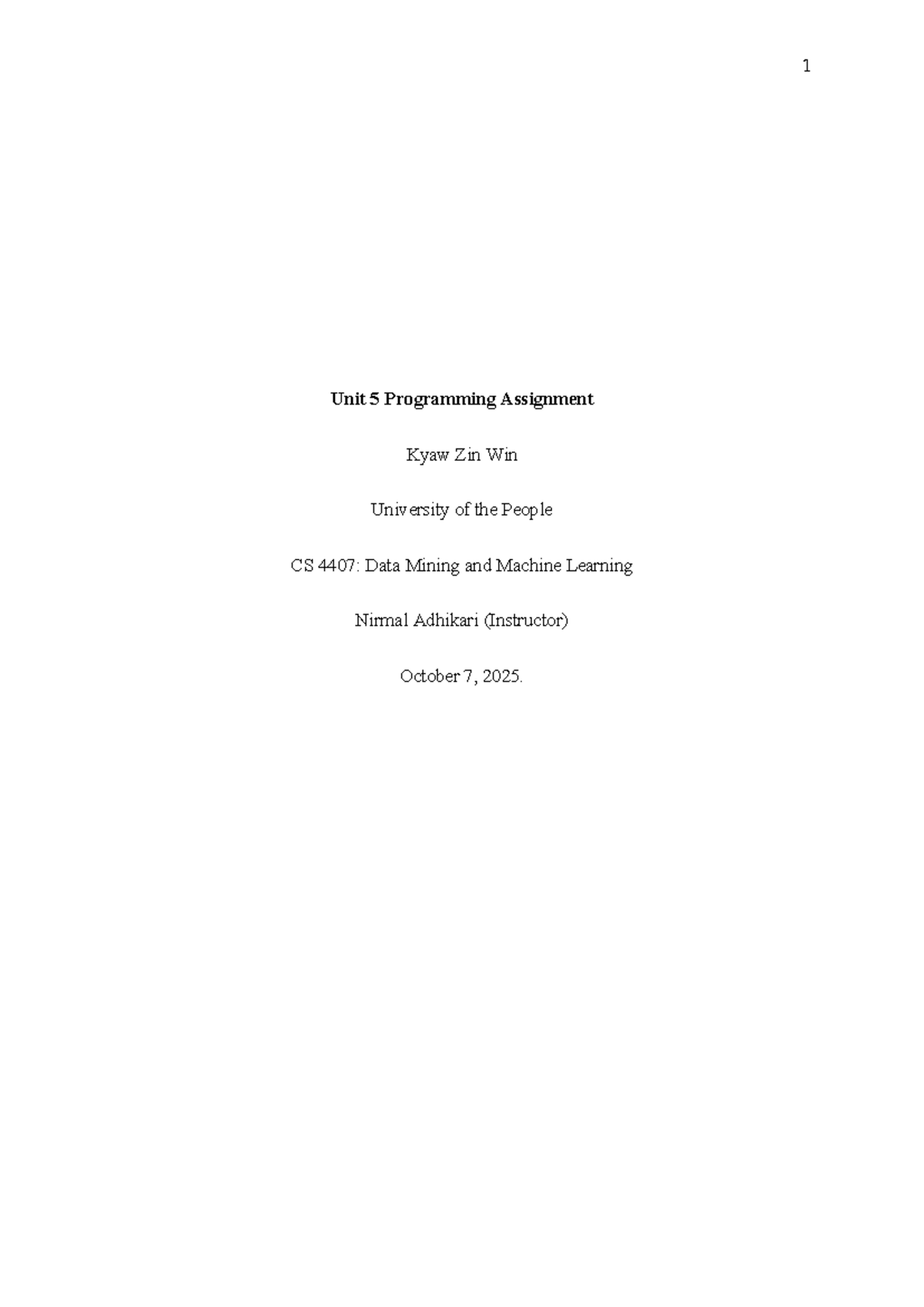 CS 4407 Unit 5 Programming Assignment: Decision Tree in R - Studocu