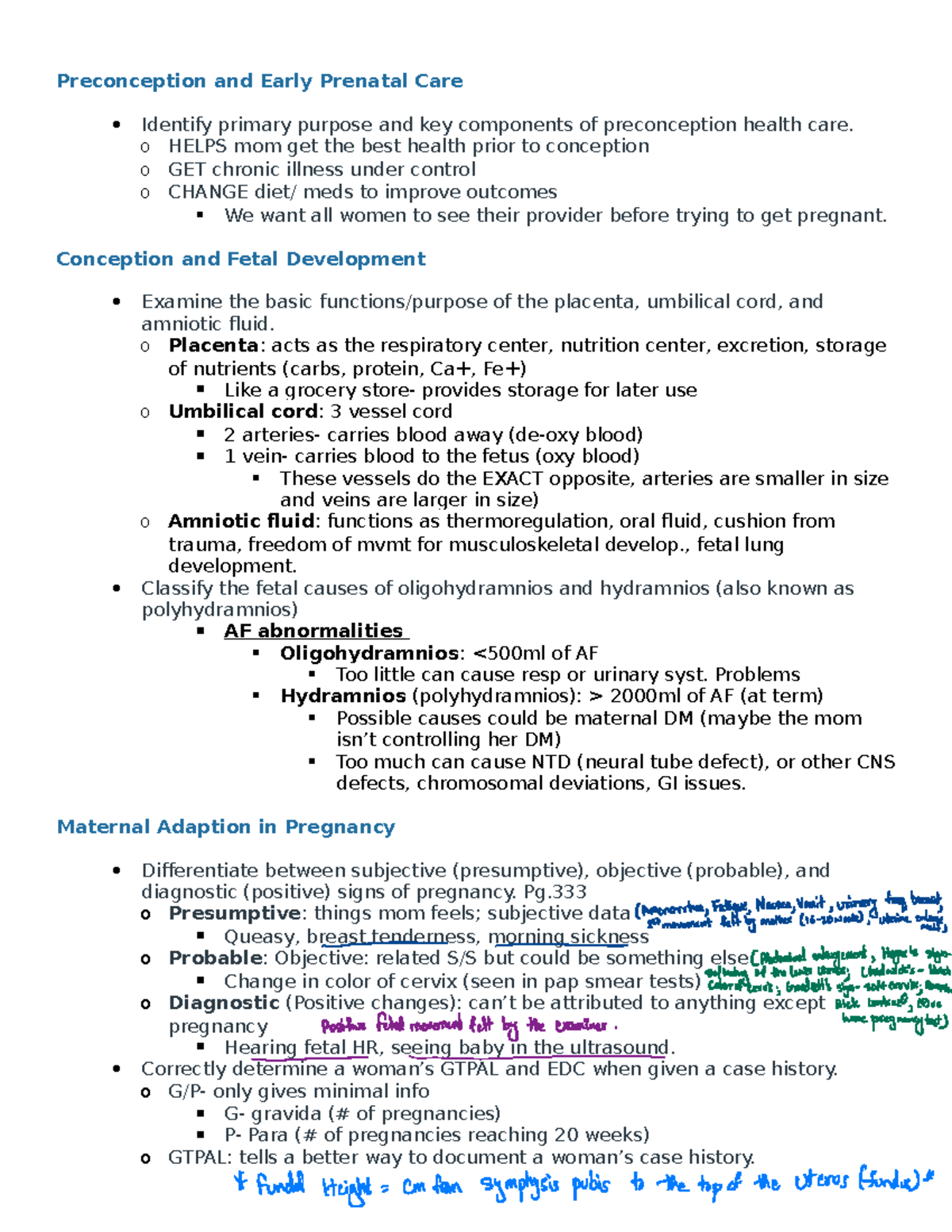 Final Exam Study Notes for OB 101: Prenatal Care and Development - Studocu