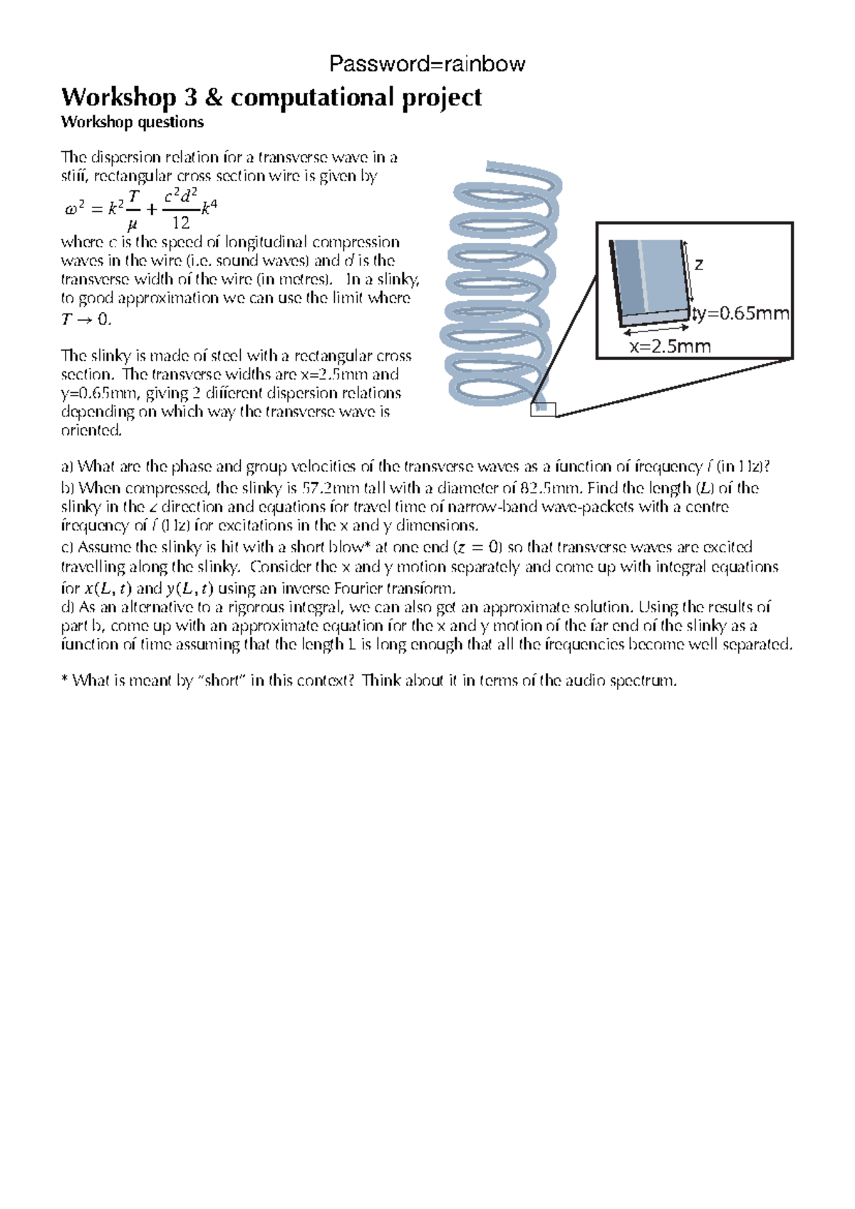 Workshop 3: Analyzing Transverse Waves & Computational Project - Studocu