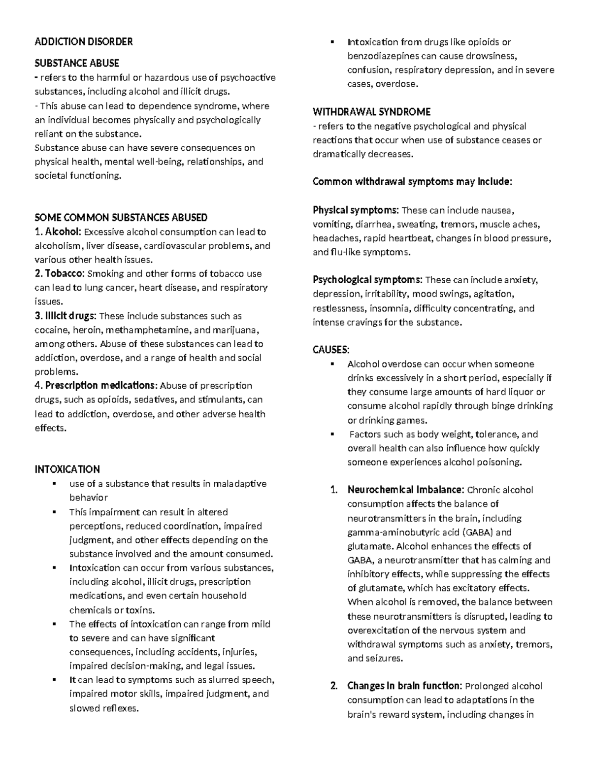 Addiction Disorder: Substance Abuse Overview - PN 101 - Studocu
