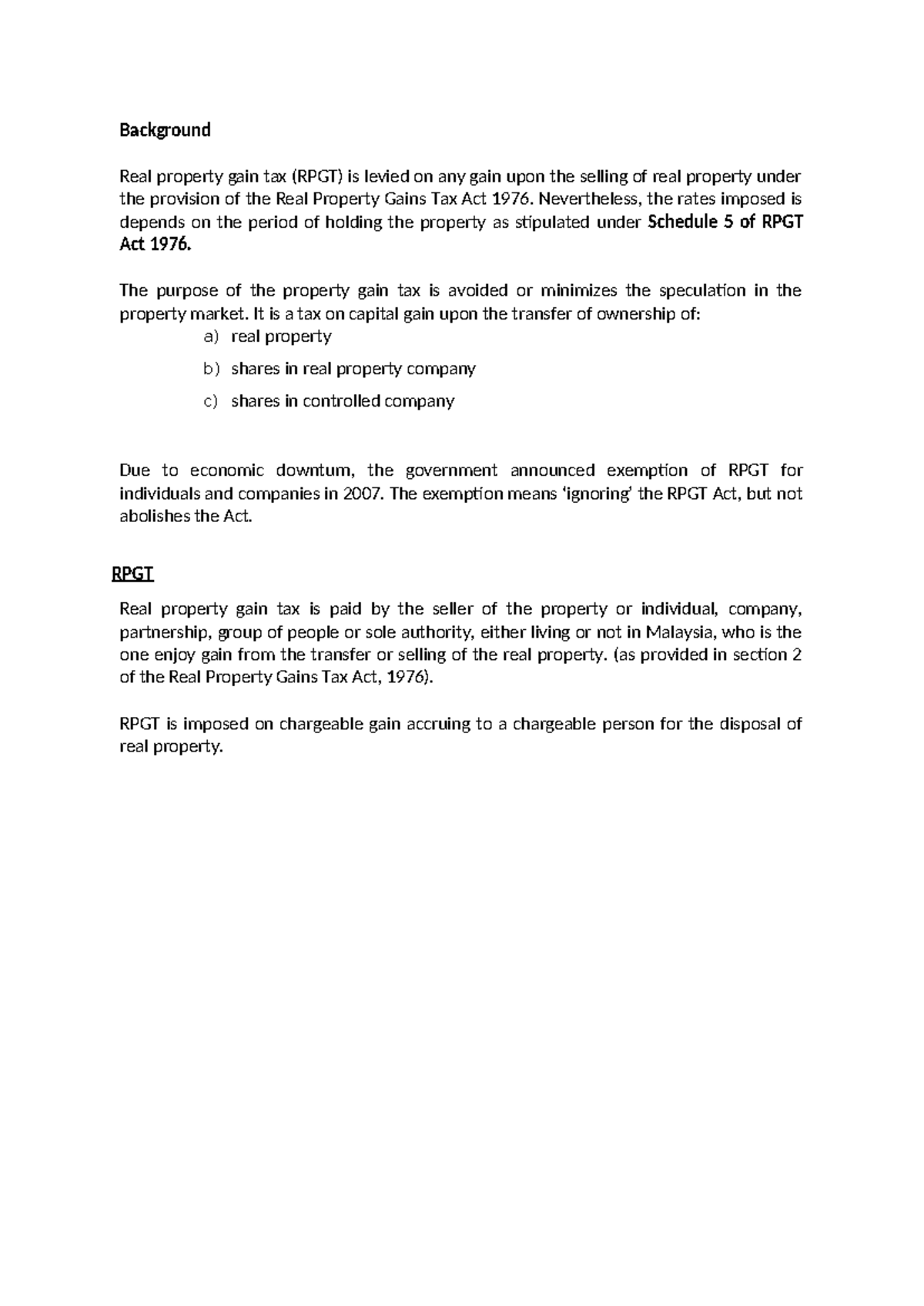 Nota RPGT 17: Simplified Overview of Real Property Gains Tax (RPGT ...