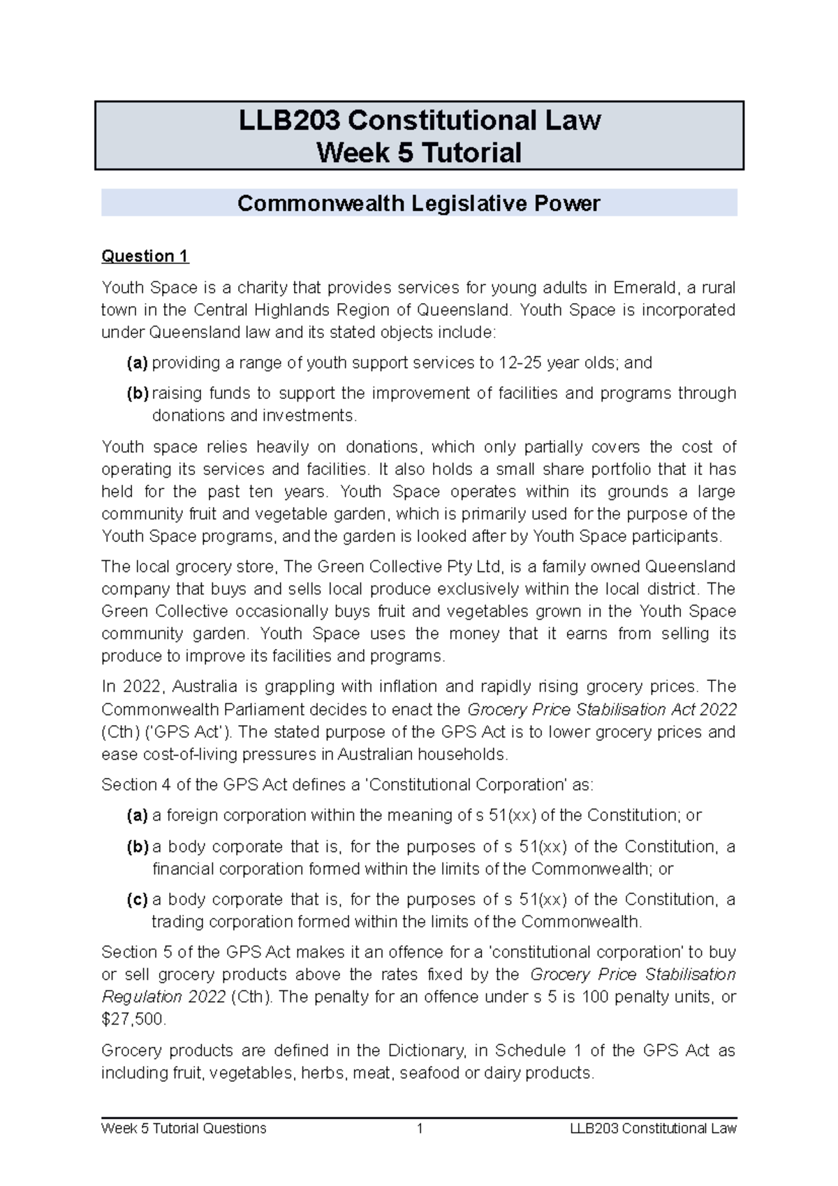 Week 5 tute q 203 - some answers to the week 5 tutorial questions ...