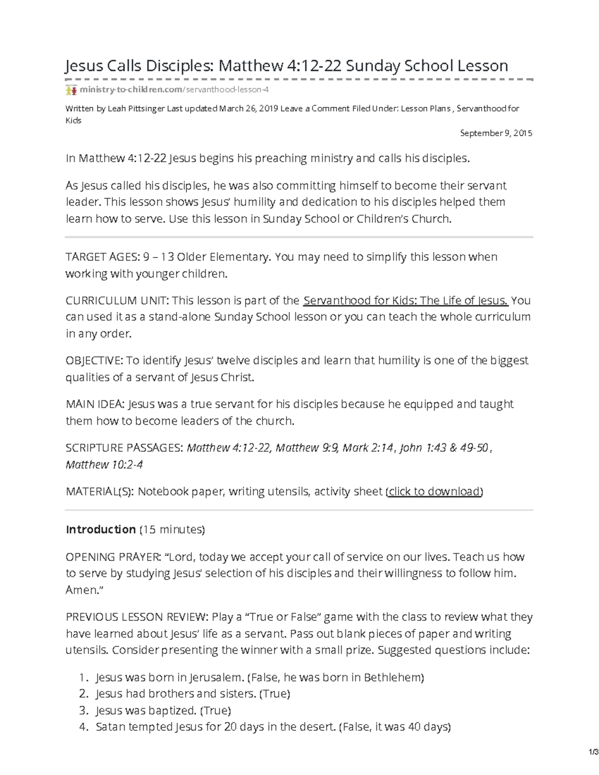 Jesus Calls the 12 Disiples Matthew 4 - Written by Leah Pittsinger Last ...