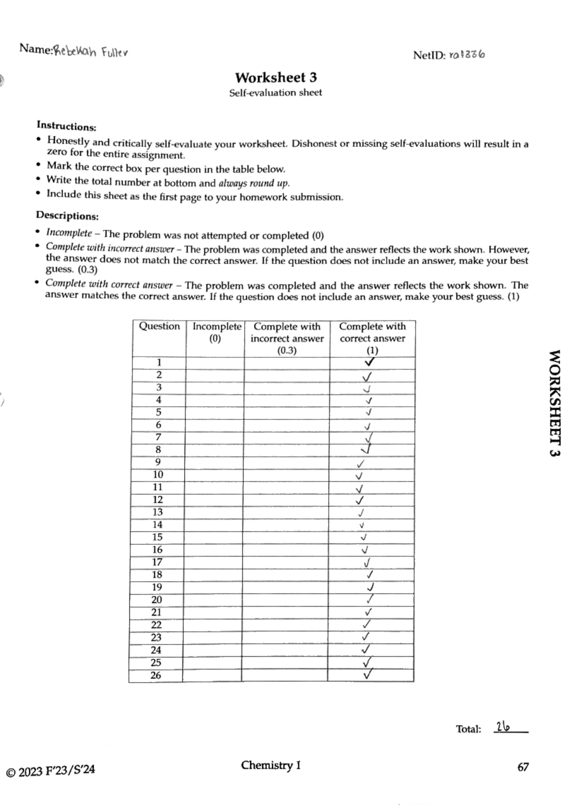 Chem HW 3 - Chapter 3 Worksheet Instructions and Answers - Studocu