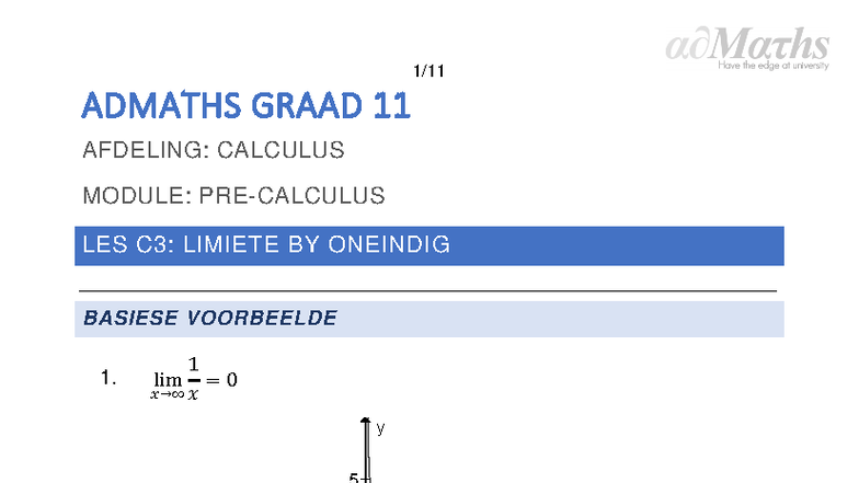 C3 a limiete@oneindig - Very cool notes - ADMATHS GRAAD 11 AFDELING ...