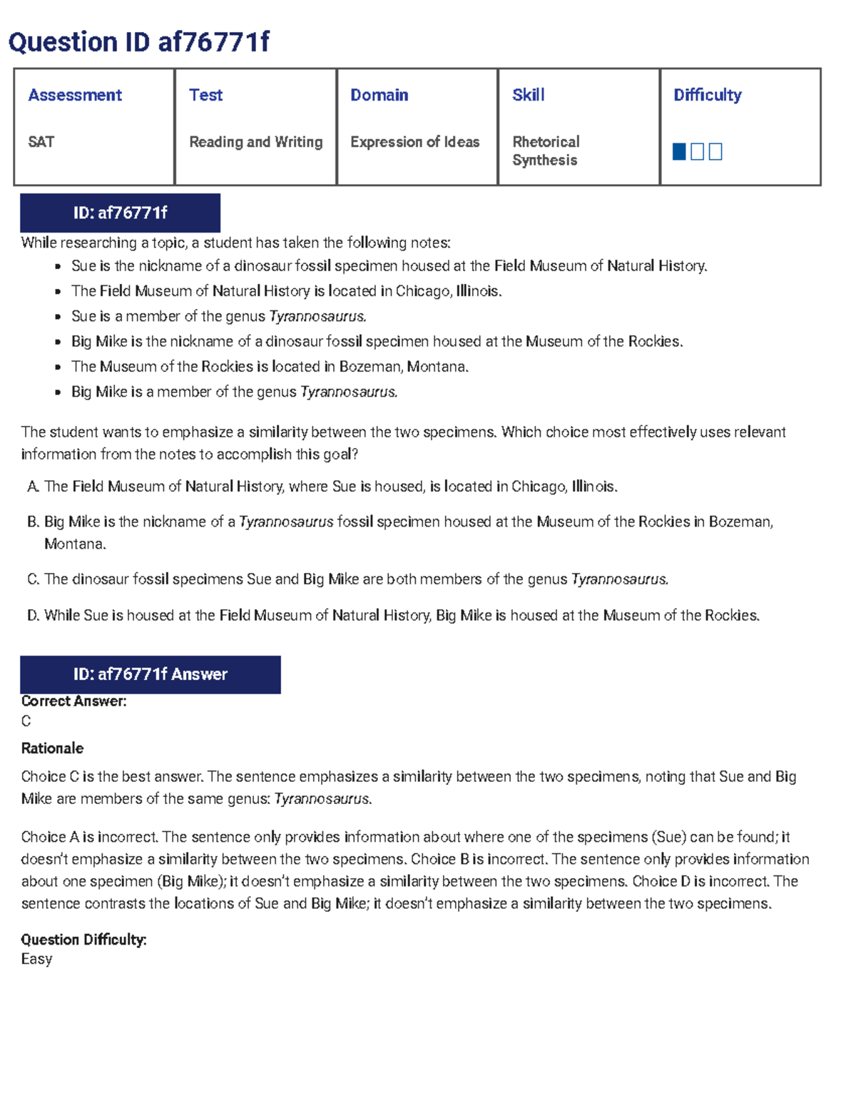 Assessment Test ID: af76771f - SAT Reading & Writing Expression of ...