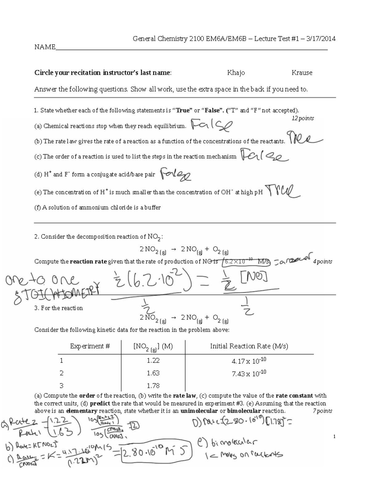 General Chemistry 2100 Lecture Test: Exam 1 Practice Questions - Studocu