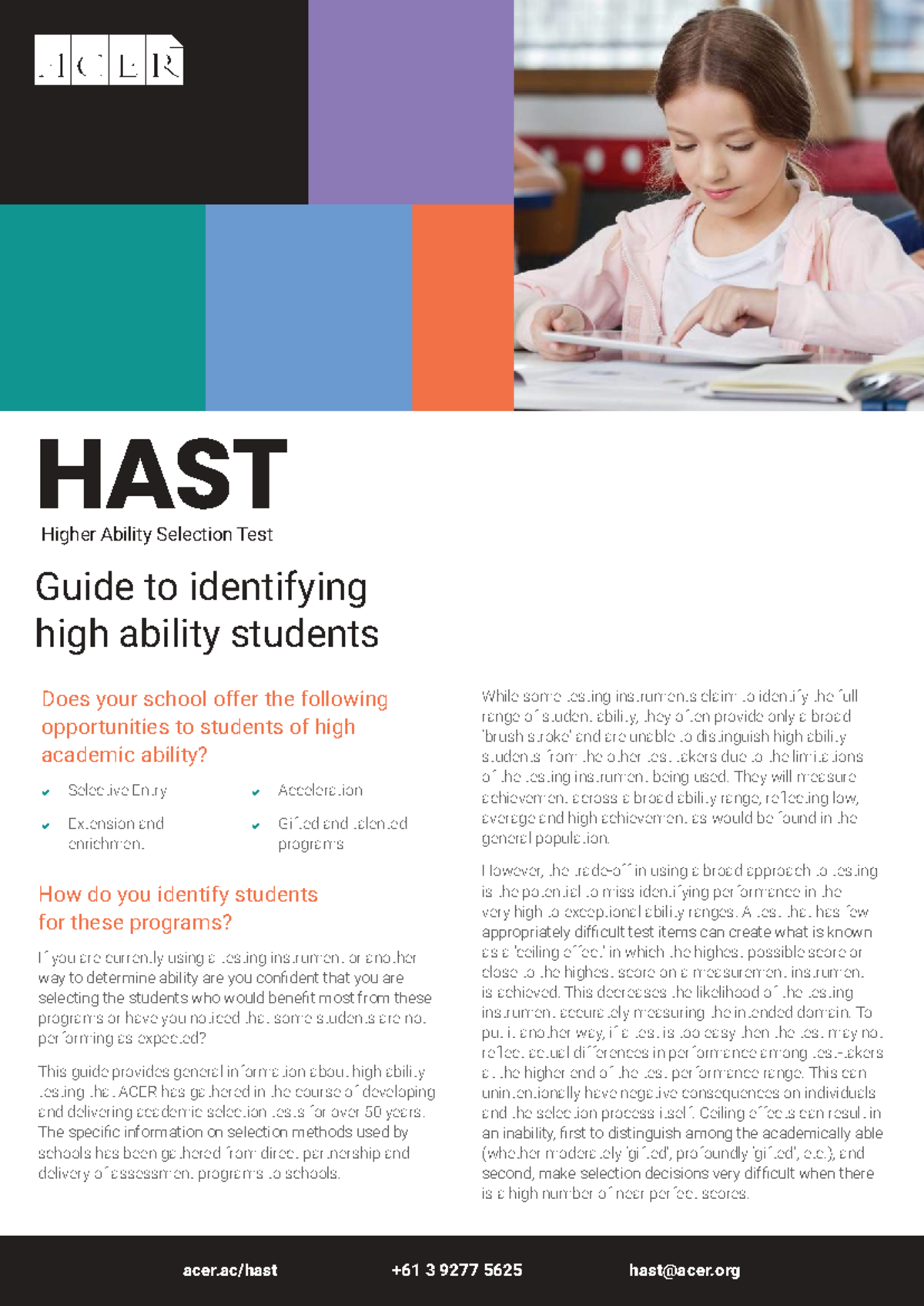 HAST Higher Ability Selection Test: Identifying High Ability Students ...
