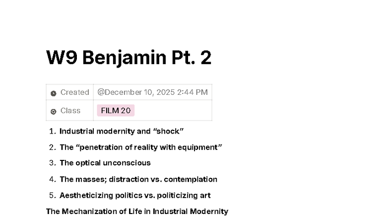 W9 Benjamin Pt. 2: Industrial Modernity & Film's Aesthetic Politics ...