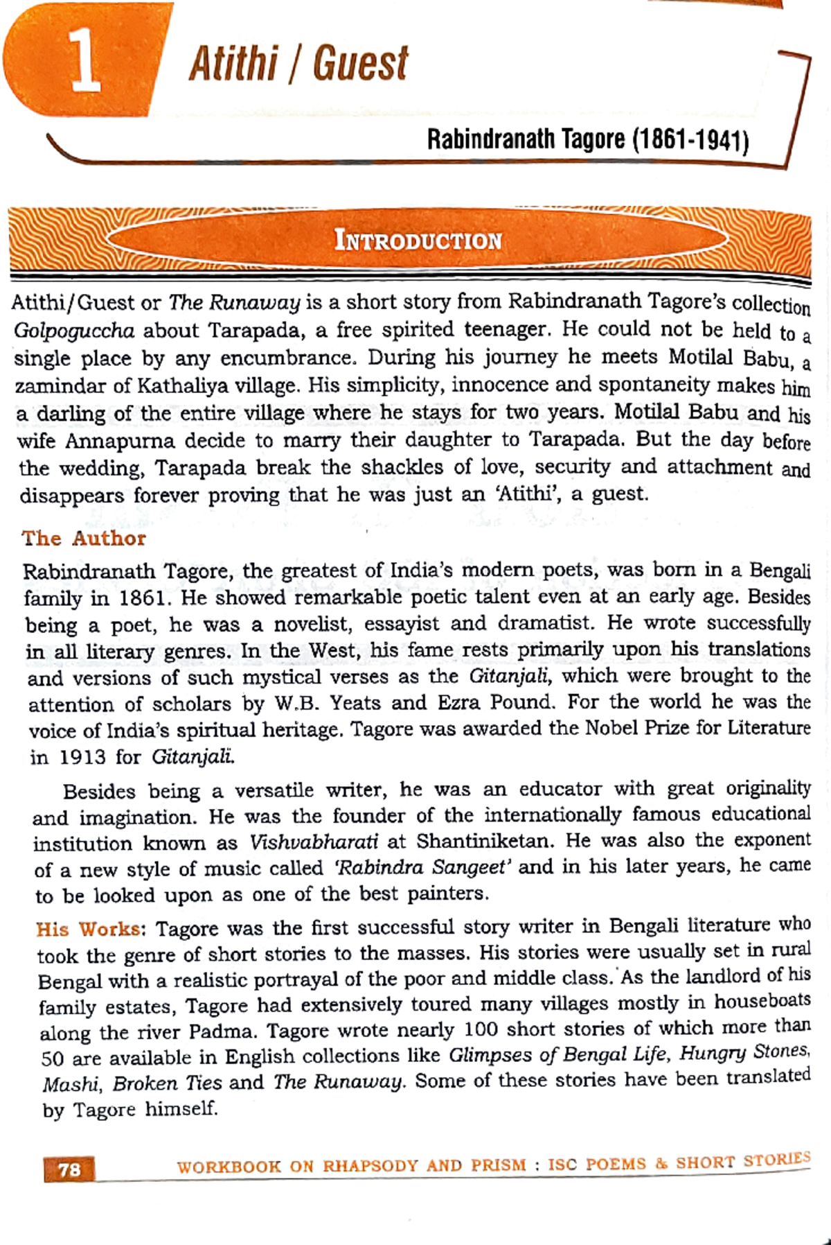 Atithi Guest: Prose Notes on Rabindranath Tagore's Story - Studocu