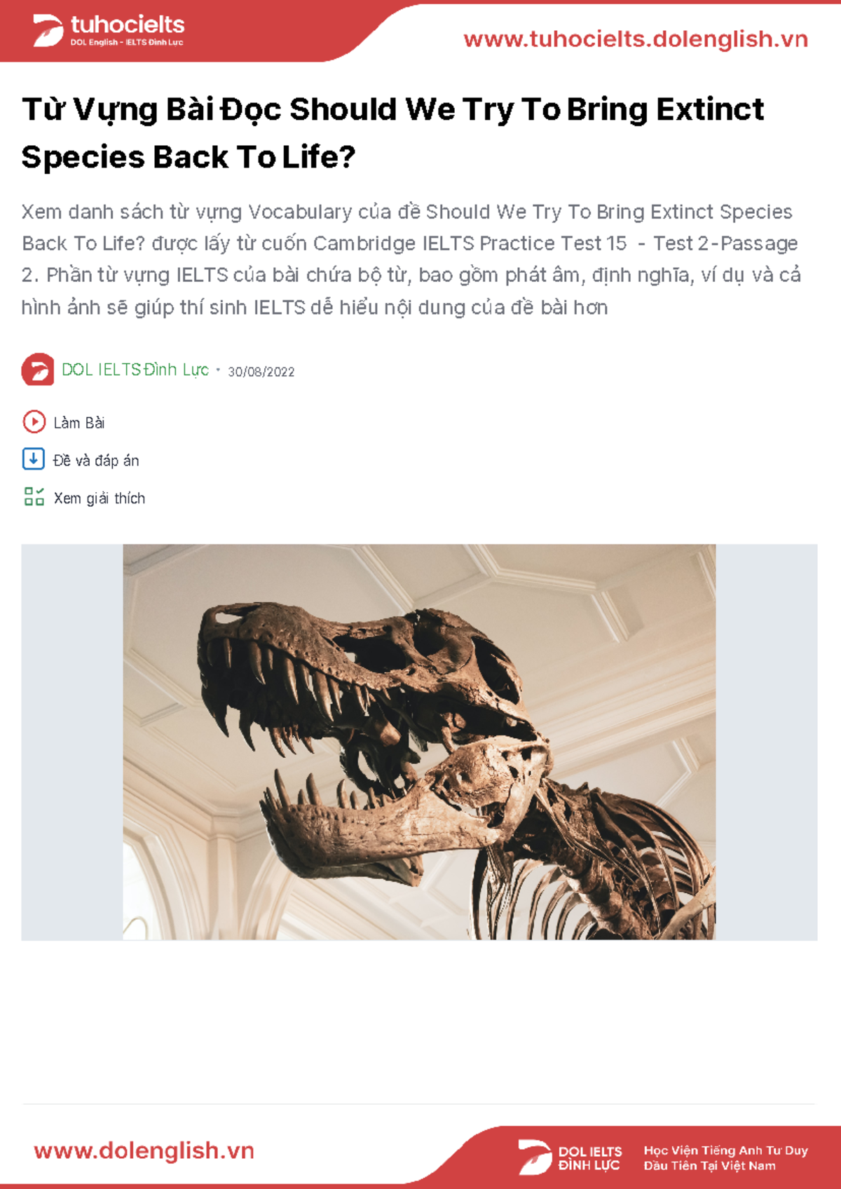 IELTS Reading Vocabulary: Bringing Extinct Species Back to Life? - Studocu