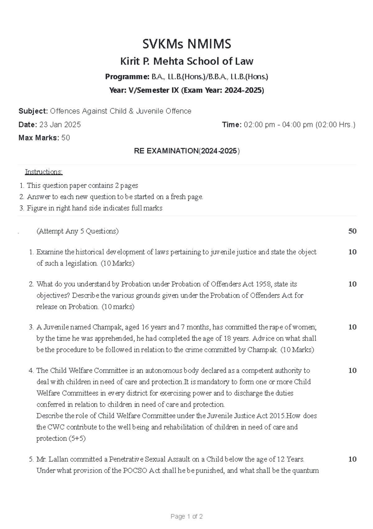 QP Re-Exam: Offences Against Child & Juvenile Offence (8102 O002 ...