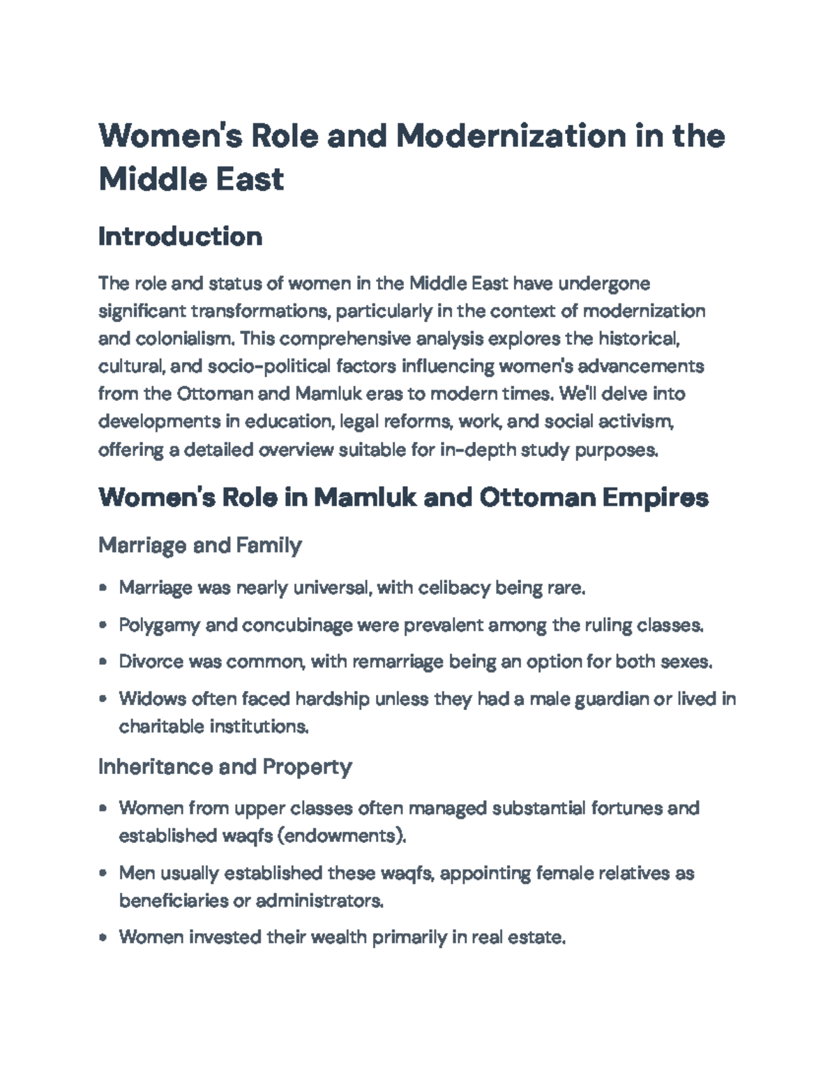 Women's Role and Modernization in the Middle East: Historical ...