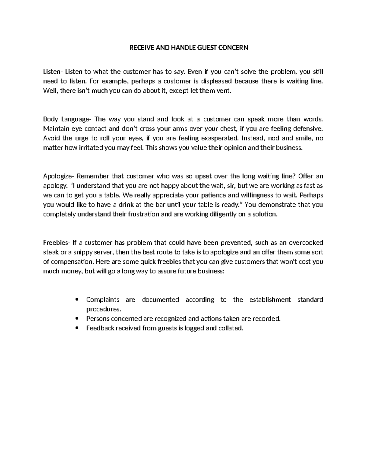 Handling Guest Concerns: Best Practices for Customer Service - Studocu