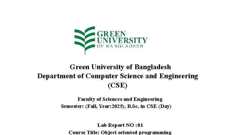Lab Report 01: Object Oriented Programming - CSE 202 - Studocu