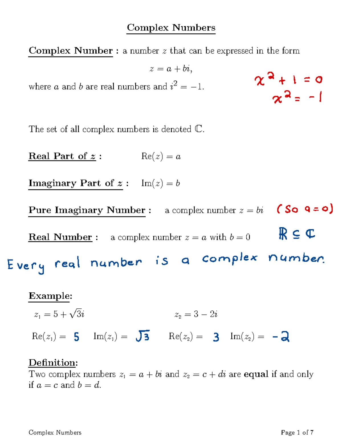 Complex Numbers - Lecture Notes for MATH 125, Fall 2023 - Studocu