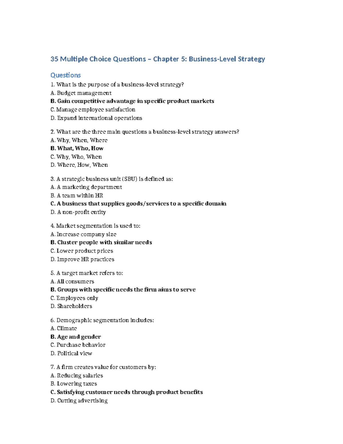 Chapter 5 MCQ: Strategy Concepts and Competitive Advantage Questions ...