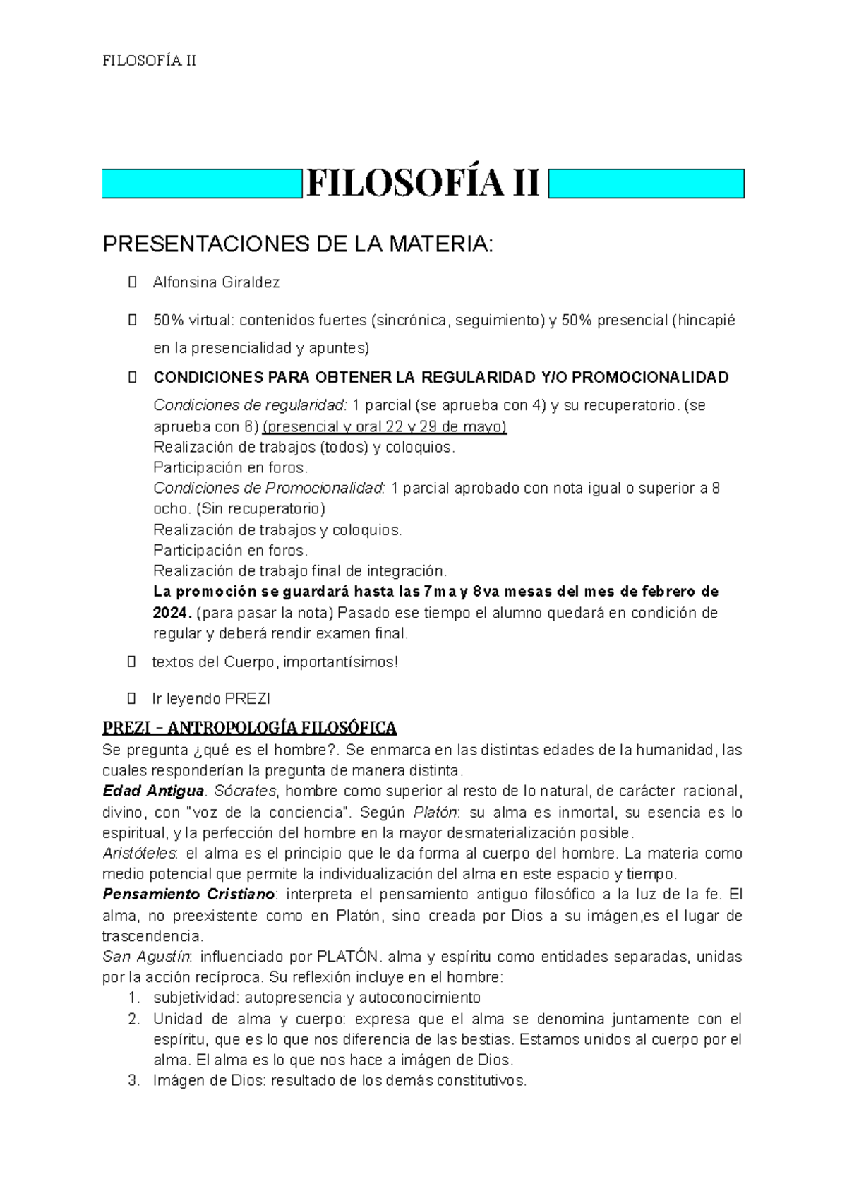 FILOSOFÍA II: Presentaciones y Condiciones de Regularidad y ...