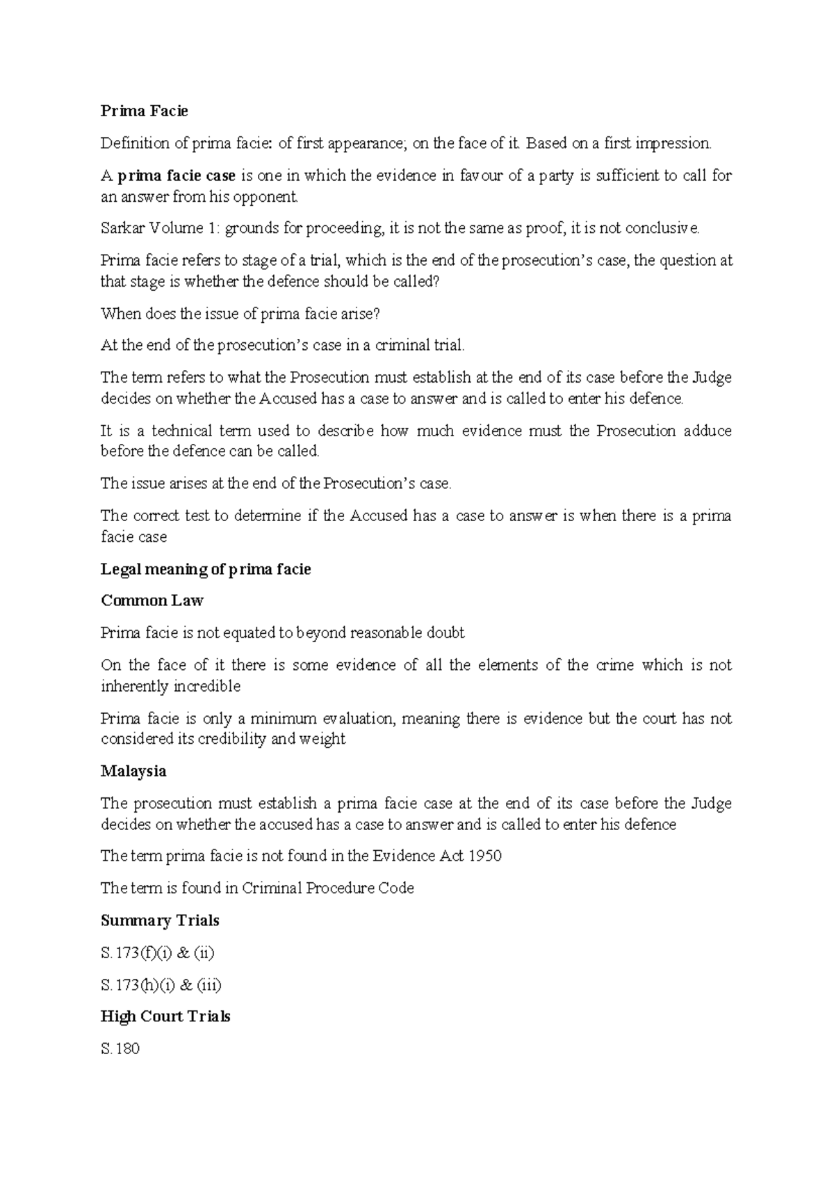 Understanding "Prima Facie" in Criminal Law: Key Concepts & Cases - Studocu