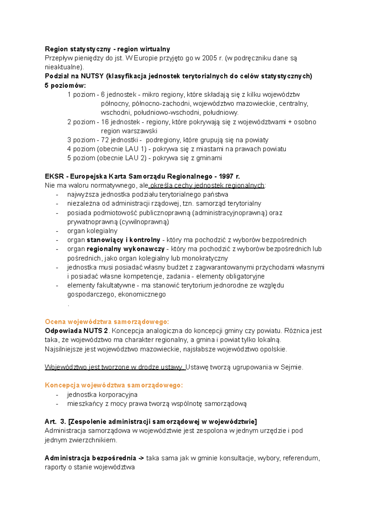Prawo samorządu terytorialnego - Regiony i NUTS w Polsce - Studocu