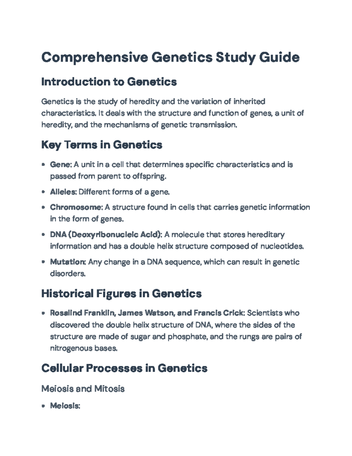 Comprehensive Genetics Study Guide for [Course Code] - Comprehensive ...