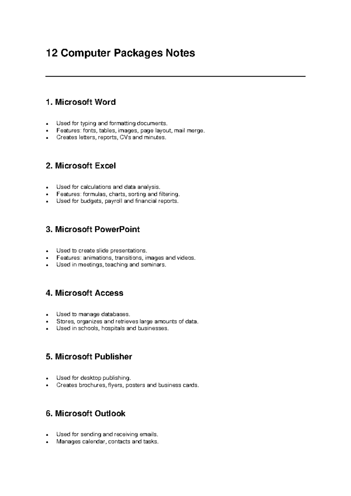 12 Computer Packages Notes: MS Office Overview and Features - Studocu