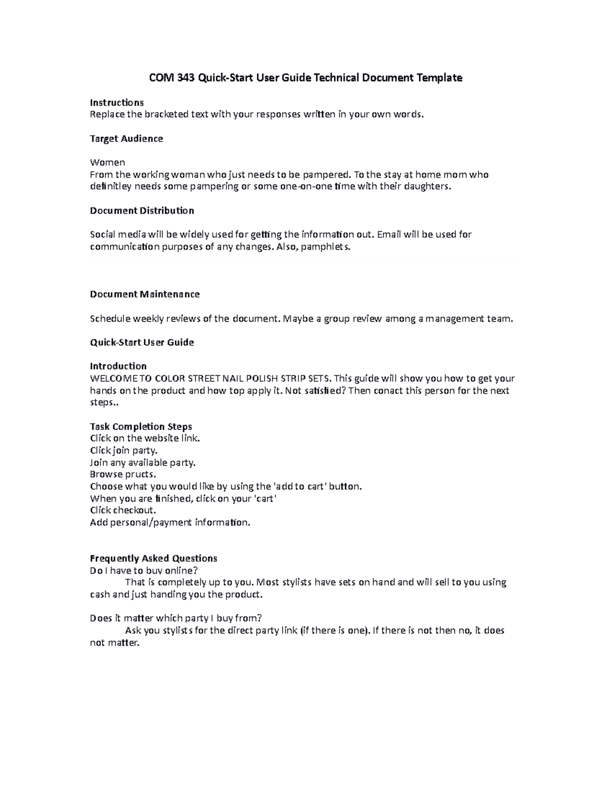 COM343 Assignment 3-2 - COM 343 Quick-Start User Guide Technical Document Template Instructions ...