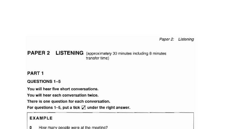 KET 2: Listening Practice Paper 2 - Conversations and Questions - Studocu