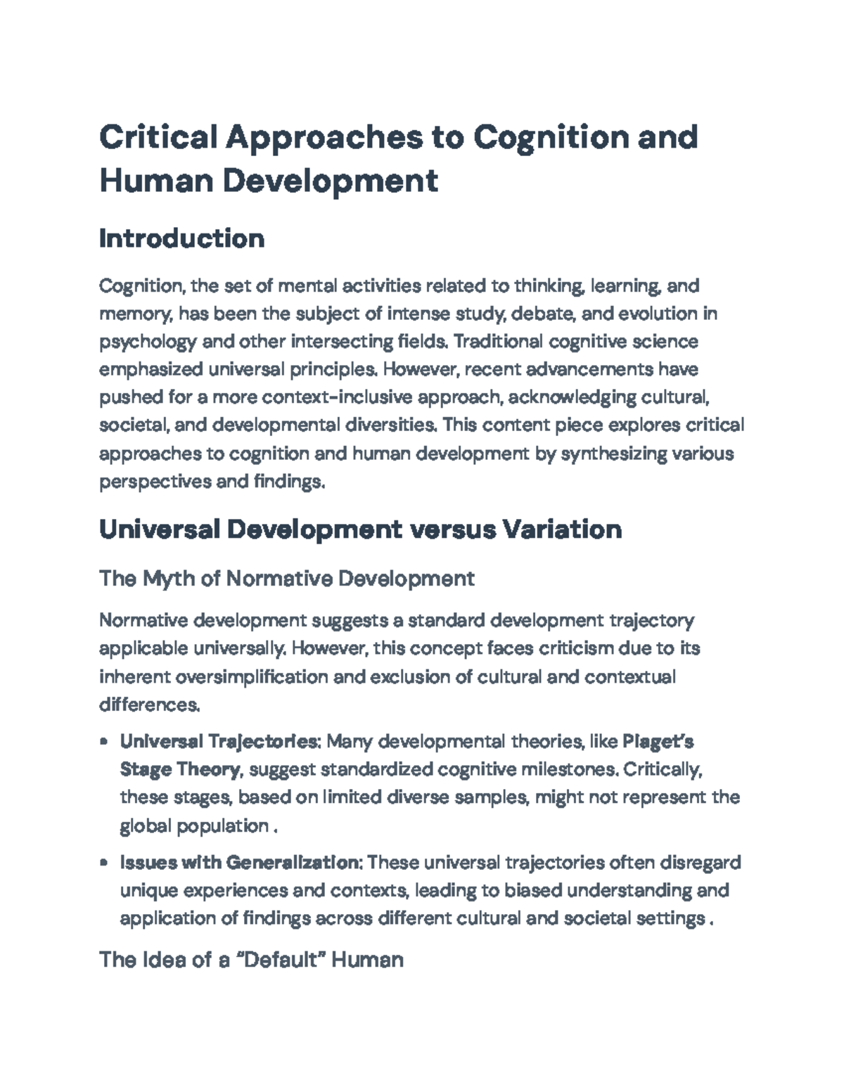 Critical Approaches to Cognition and Human Development: An Overview ...