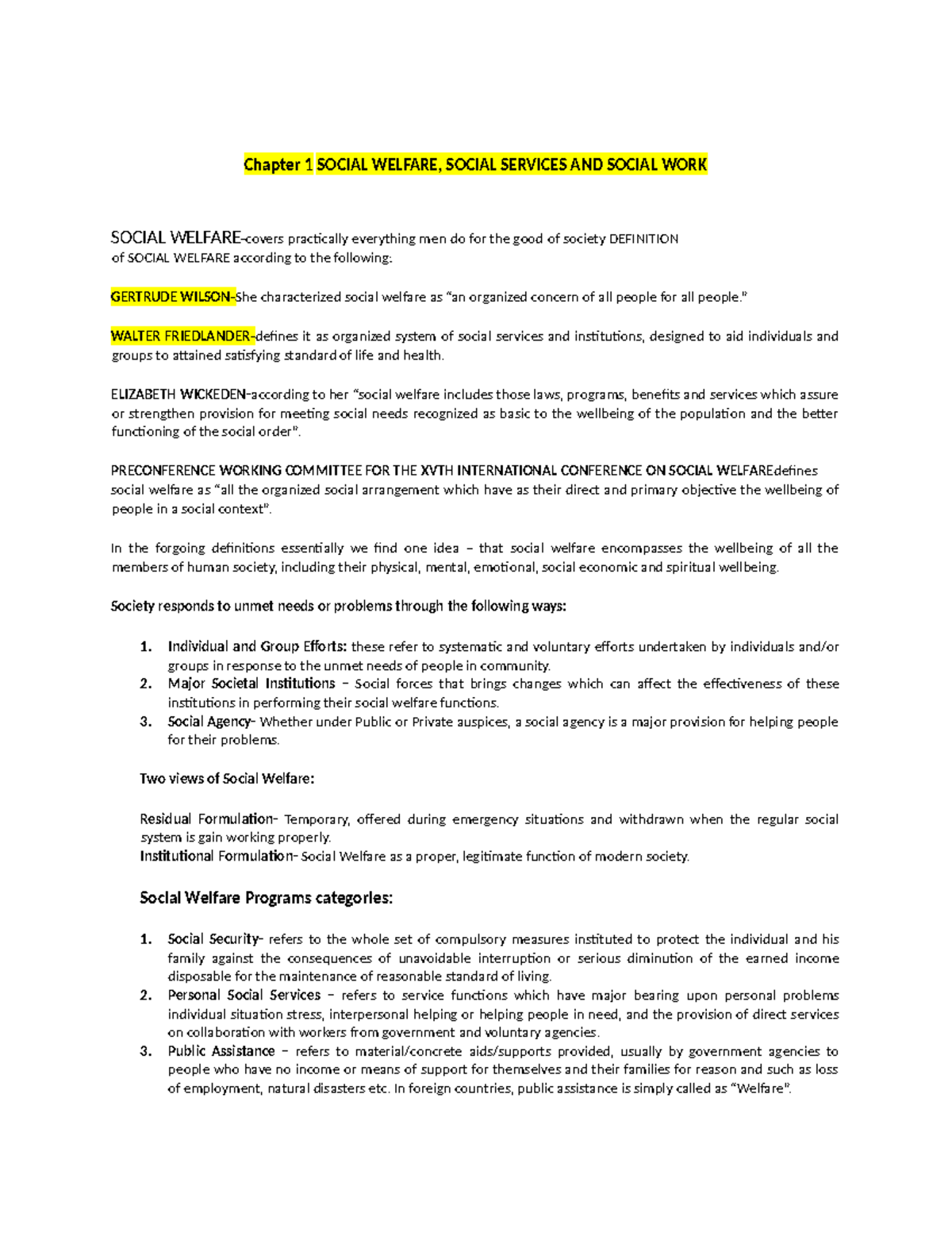 Chapter 1-4 Overview of Social Welfare & Social Work (SW 101) - Studocu