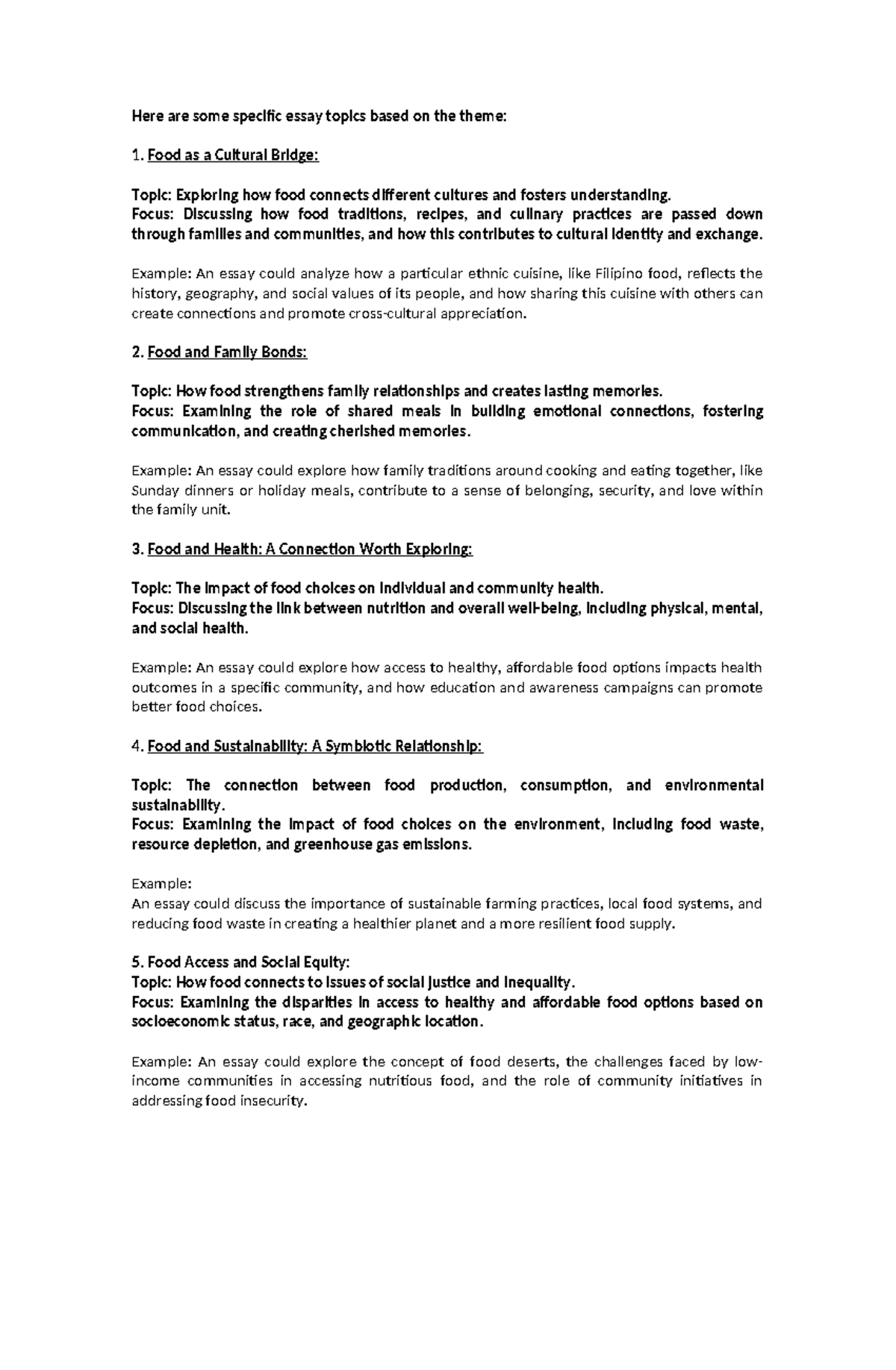 Essay Topics on Food and Culture: Exploring Connections and Equity ...
