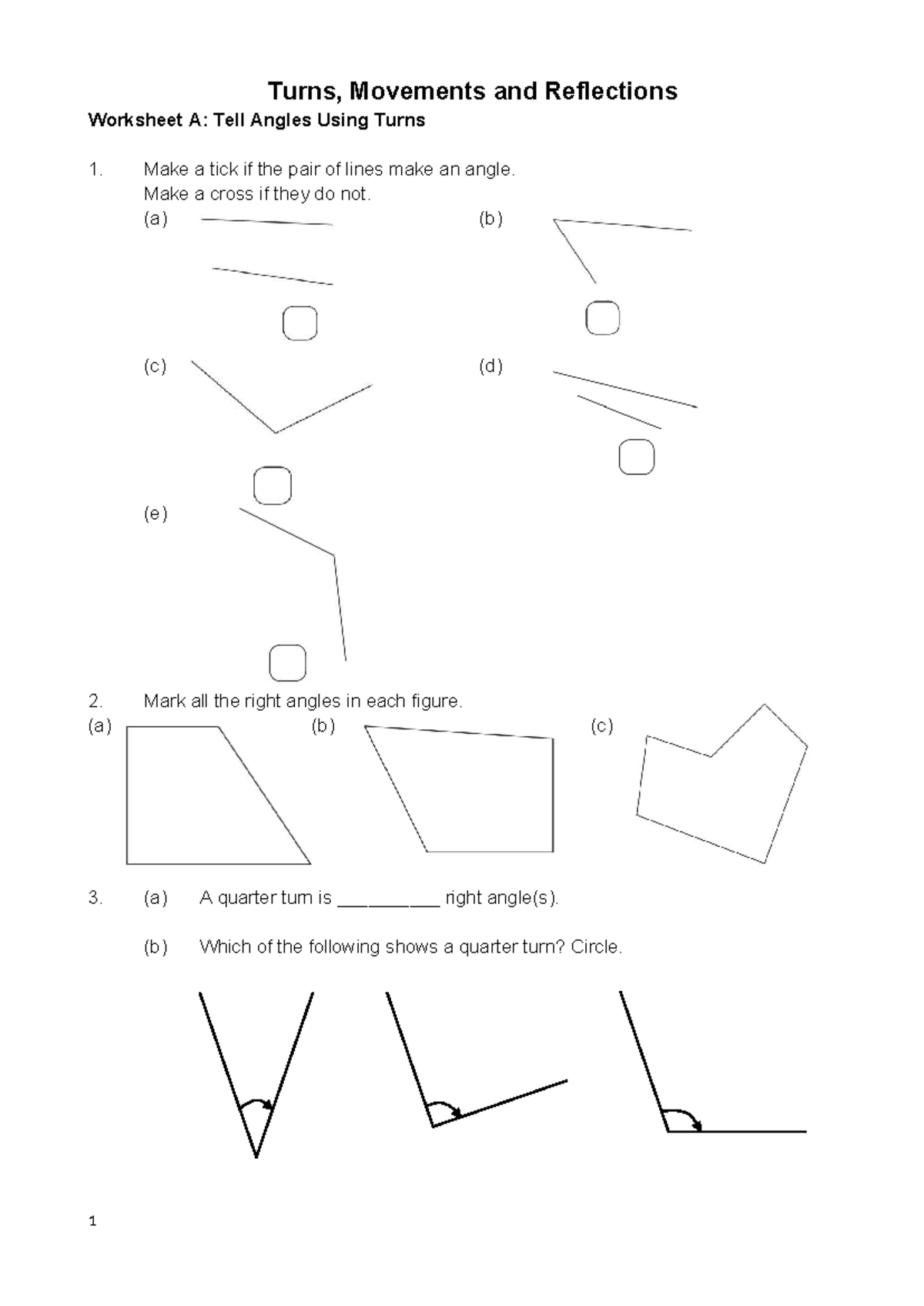 Position and Movement Worksheet: Understanding Turns and Reflections ...