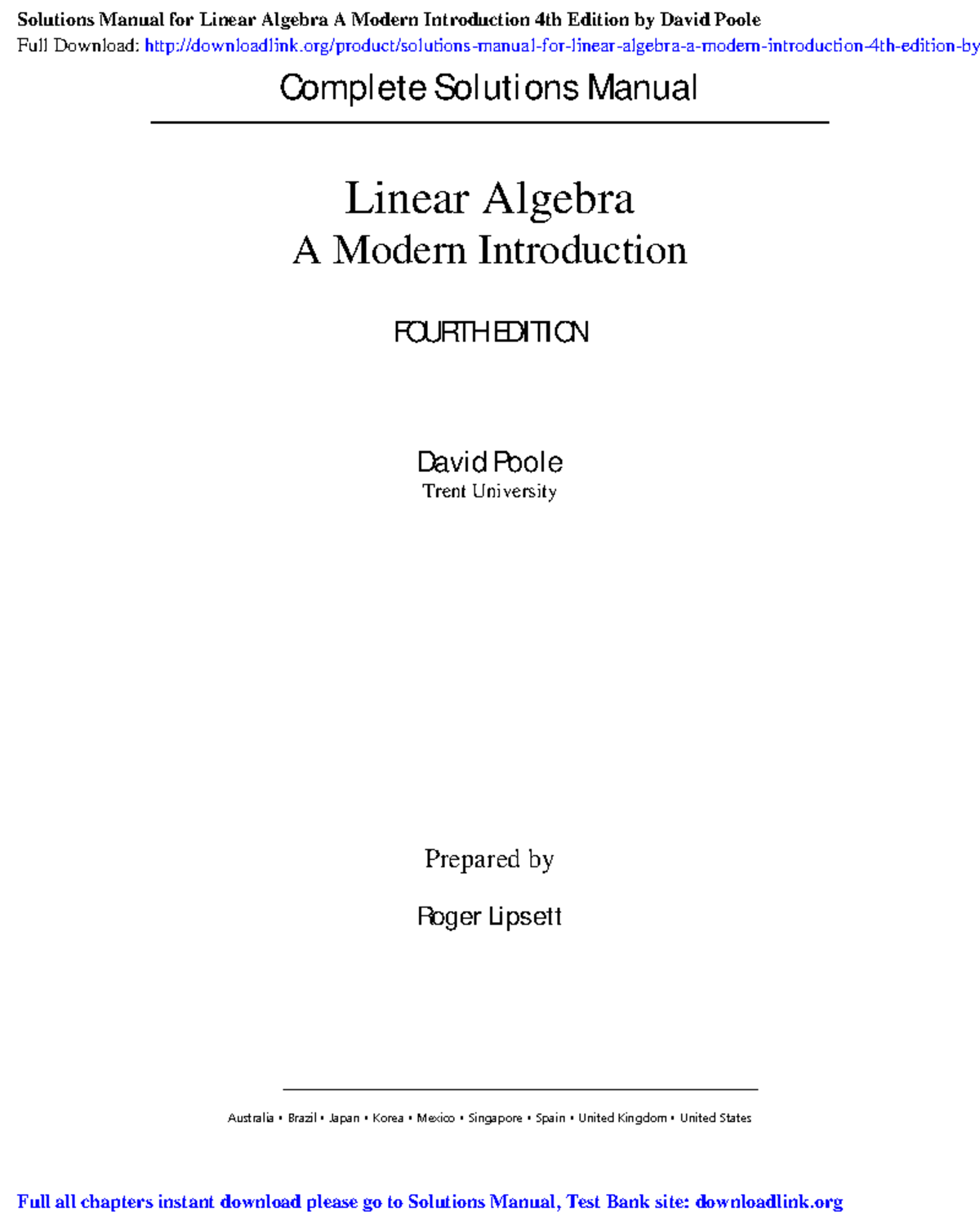 Solutions Manual: Linear Algebra - A Modern Introduction (4th Ed) - Studocu
