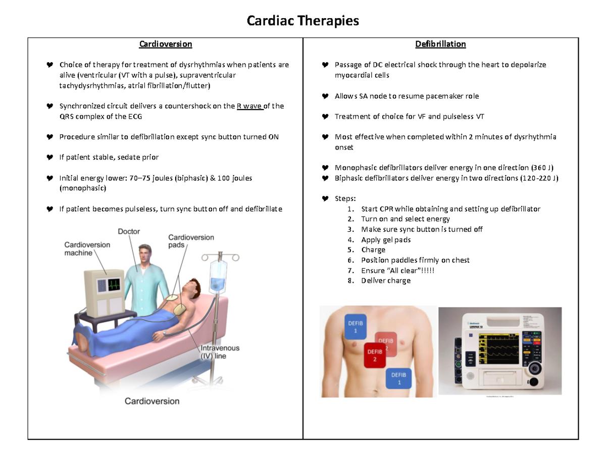Cardiac Therapies Review: Cardioversion and Pacemaker Insights - Studocu