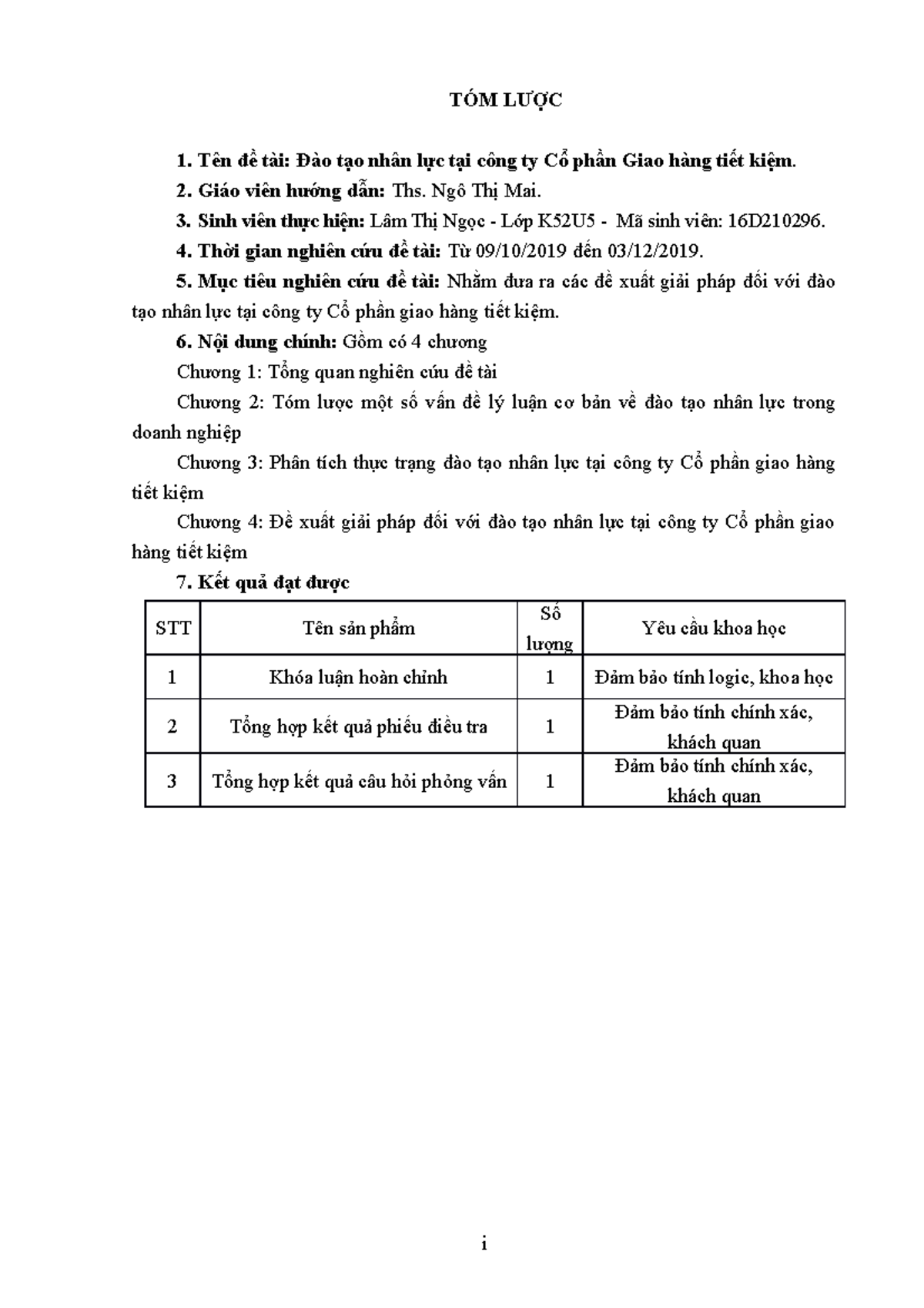 Dao tao nhan luc tai cong ty co phan giao hang tiet kiem - TÓM LƯỢC Tên ...