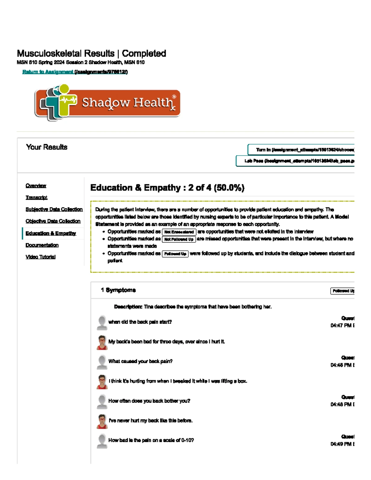 Shadow Health Health History TIna Jones - Health History Results ...