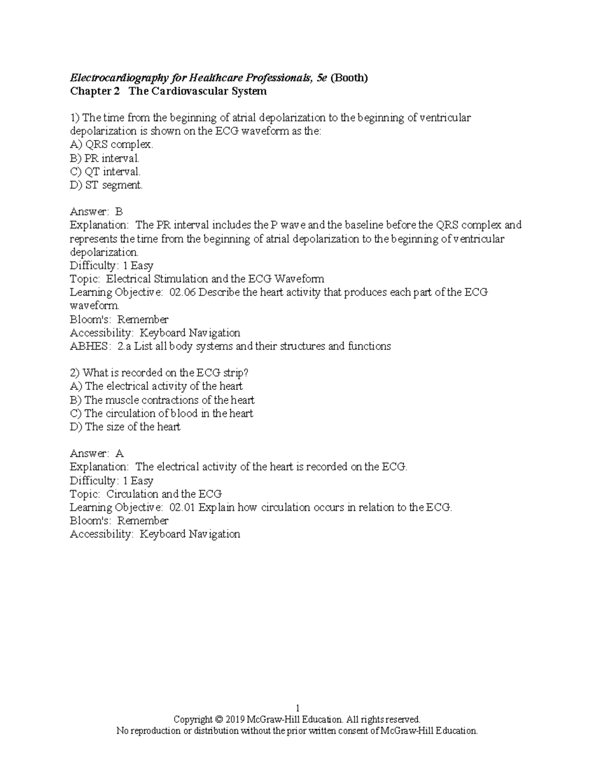 Booth 5e Chapter 02 Answer Key: Cardiovascular System Insights - Studocu