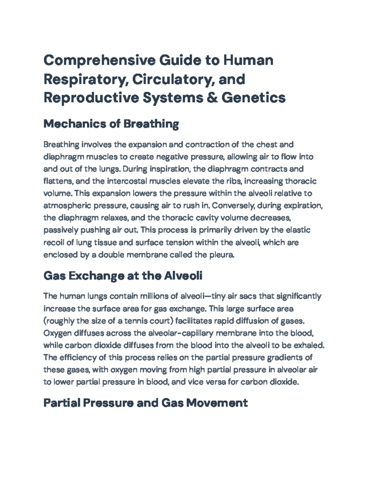 Comprehensive Overview of Human Respiration, Circulation & Reproduction ...
