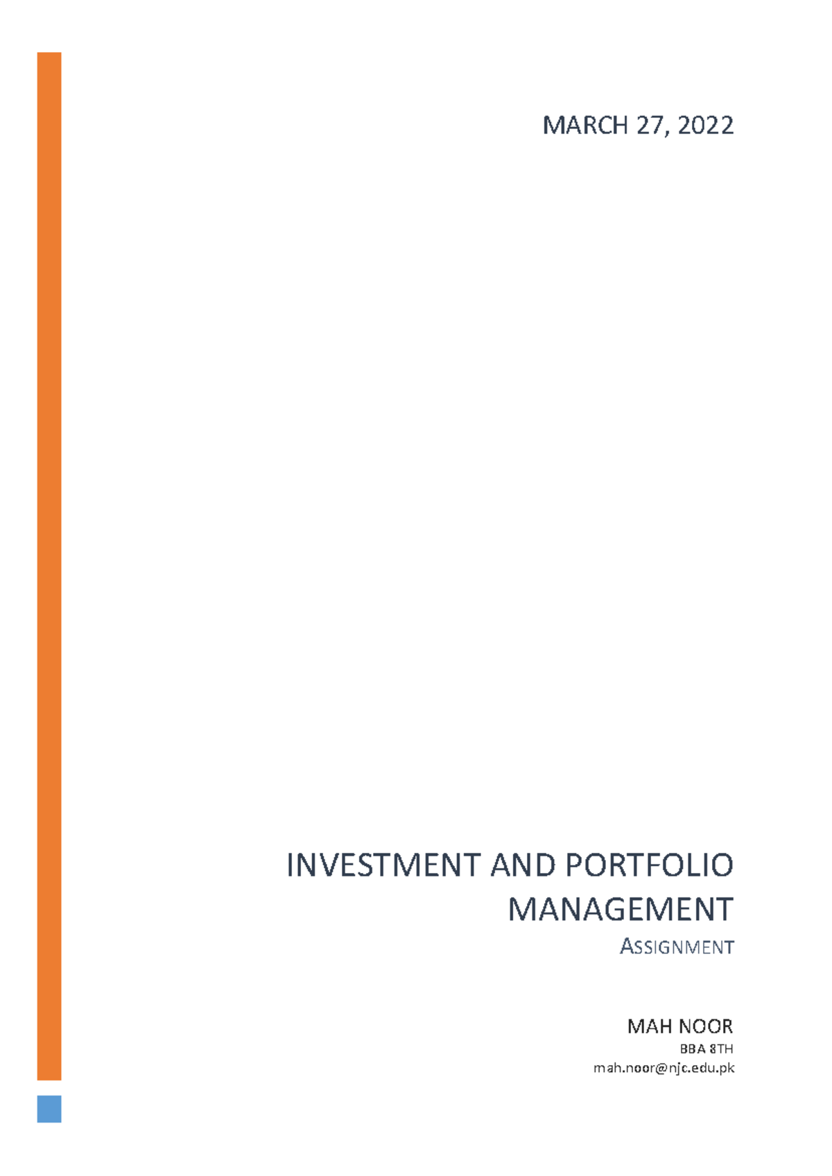 Investment and Portfolio Management BBA 8th Assignment on Indirect ...