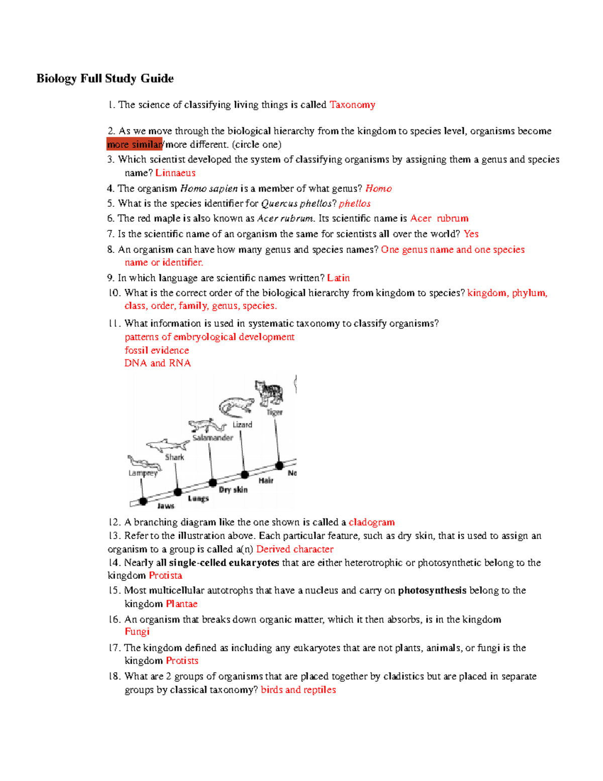 Biology Full Study Guide - Biology Full Study Guide The science of ...