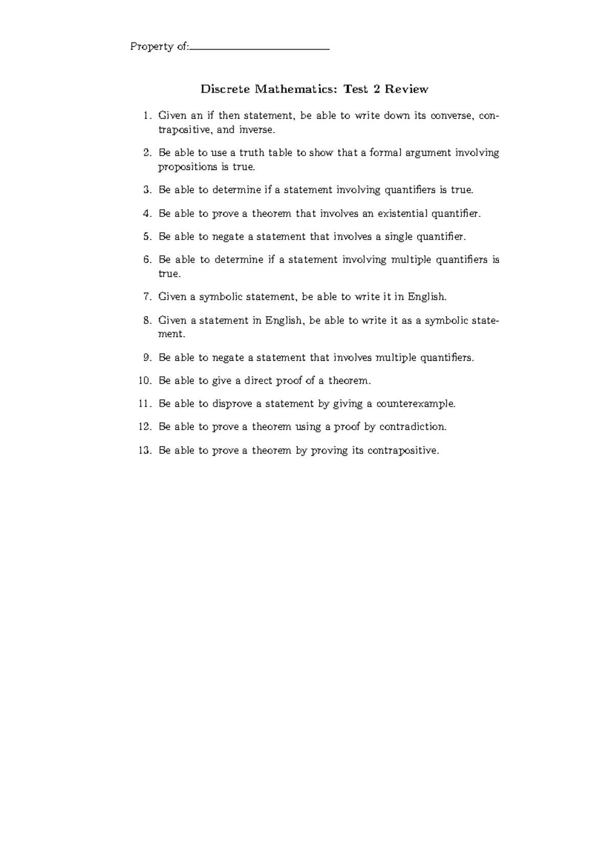 Discrete Mathematics: Test 2 Review Notes - Studocu