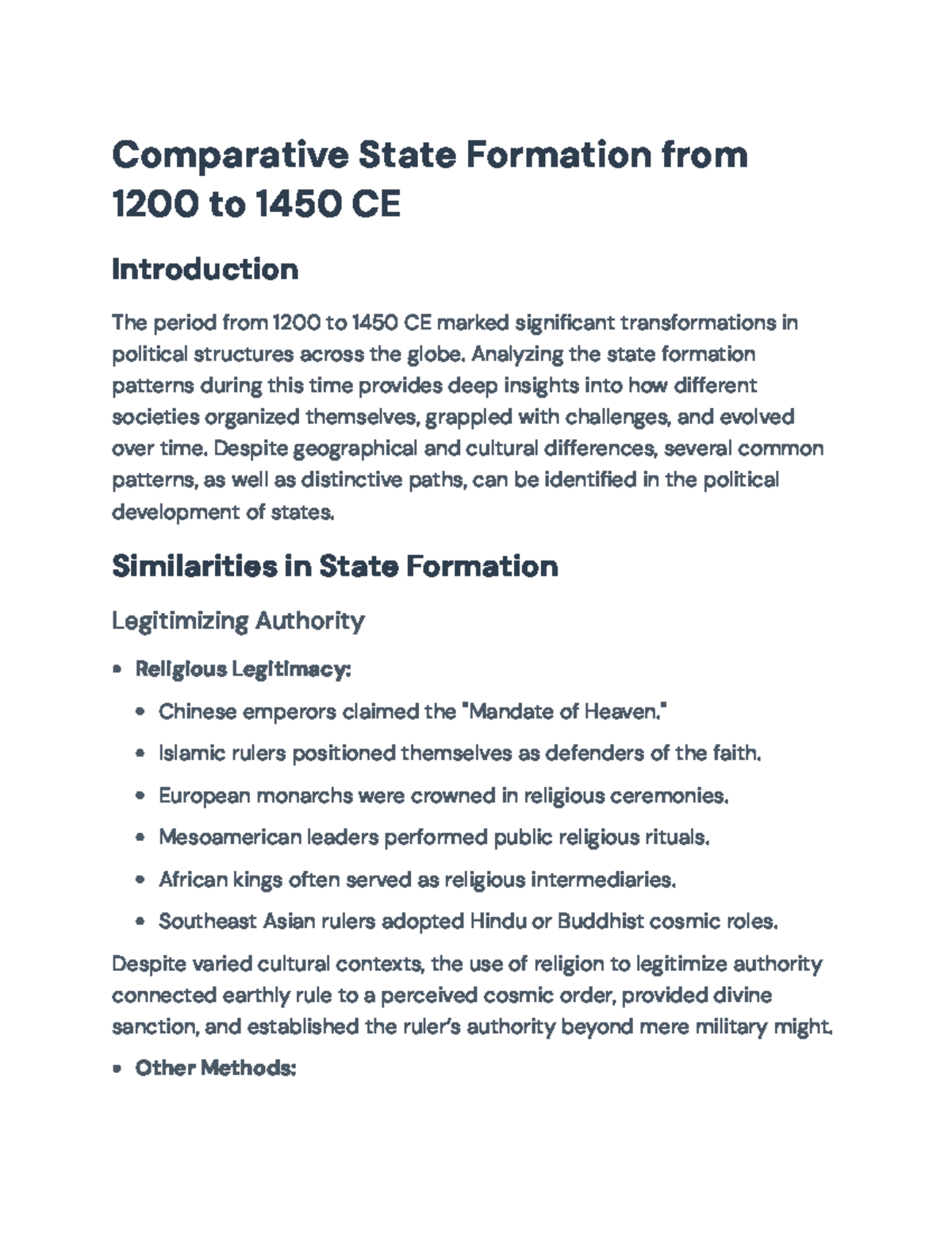 Comparative Analysis of State Formation (1200-1450 CE) - Comparative ...