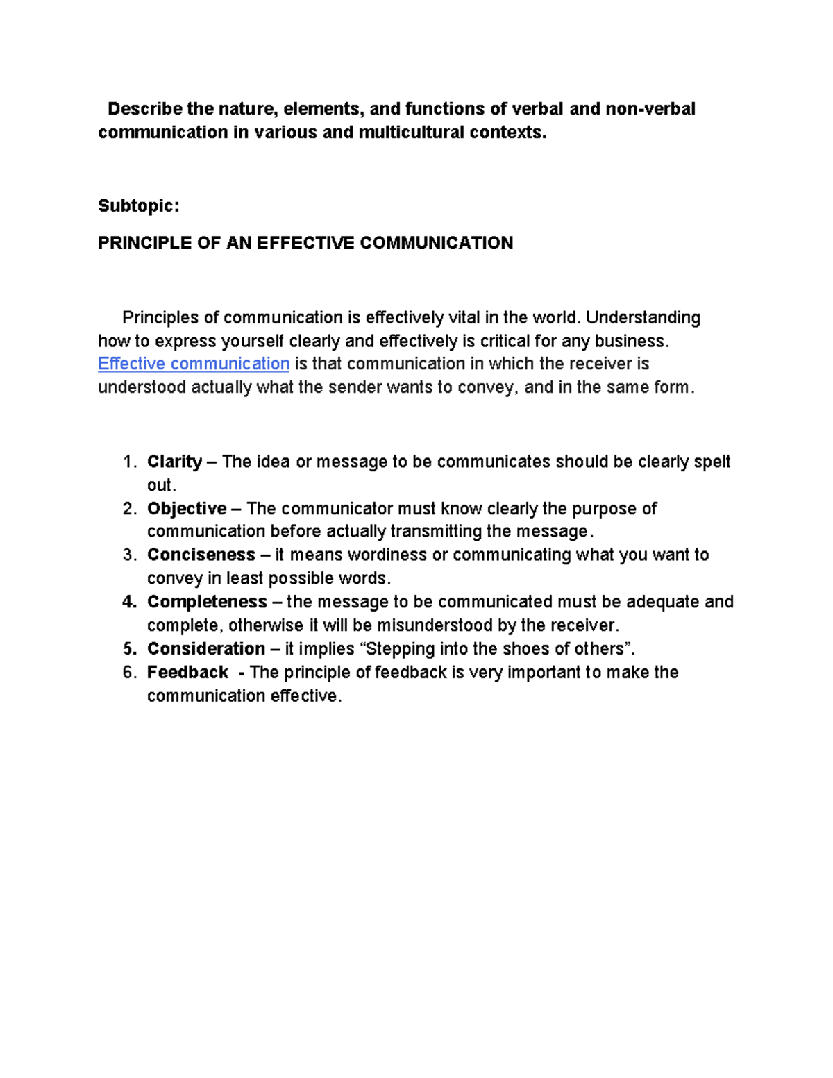 Effective Communication Principles: Verbal & Non-Verbal Aspects - Studocu