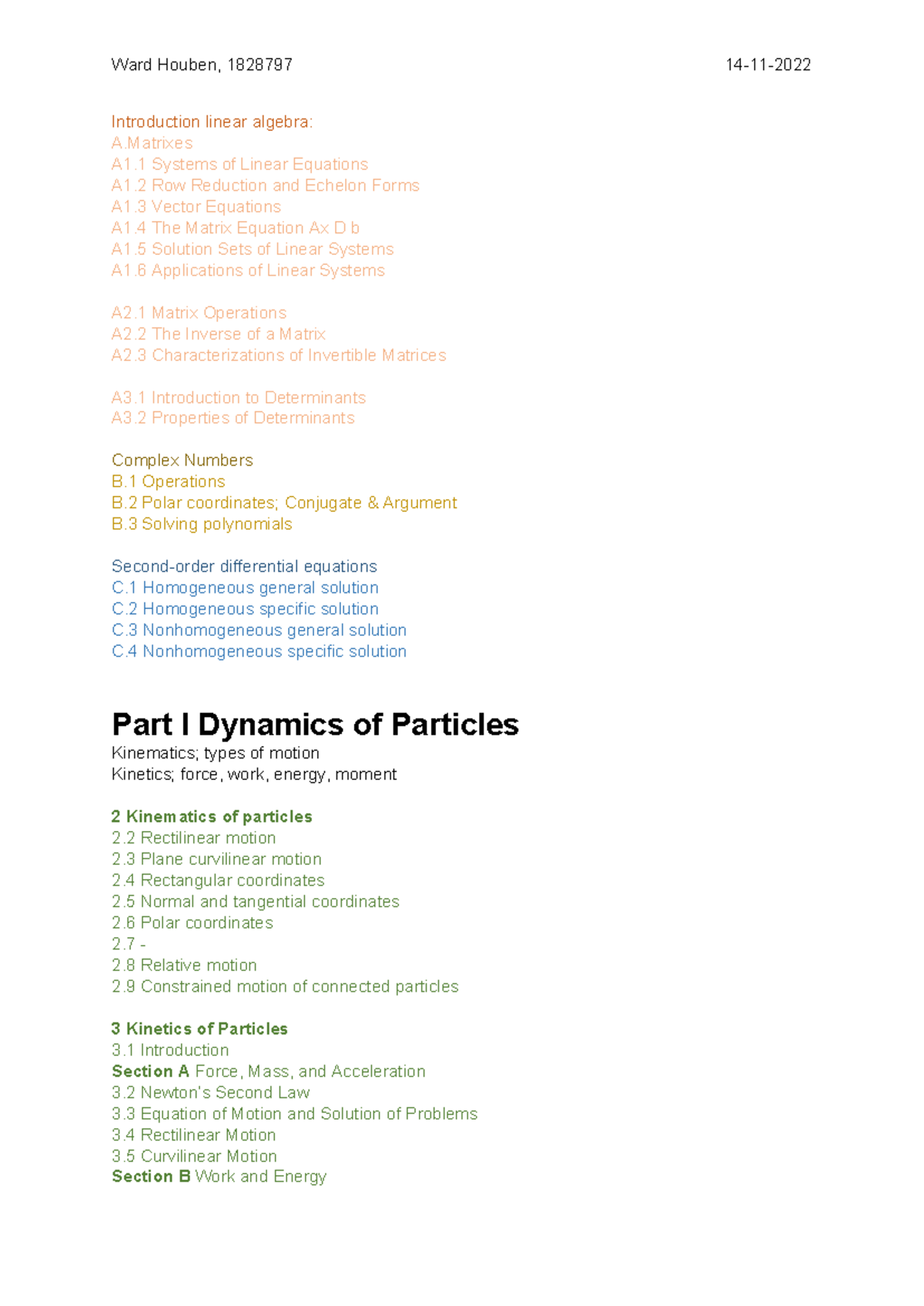Dynamics Systematic Summary: Linear Algebra & Particle Motion (1828797 ...